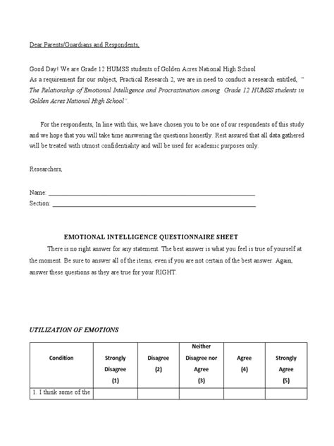 Emotional Questionnaire Revised Pdf Feeling Emotions