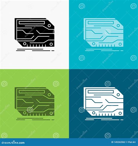 Card Component Custom Electronic Memory Icon Over Various Background Glyph Style Design