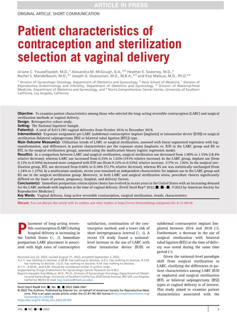 Pdf Patient Characteristics Of Contraception And Sterilization