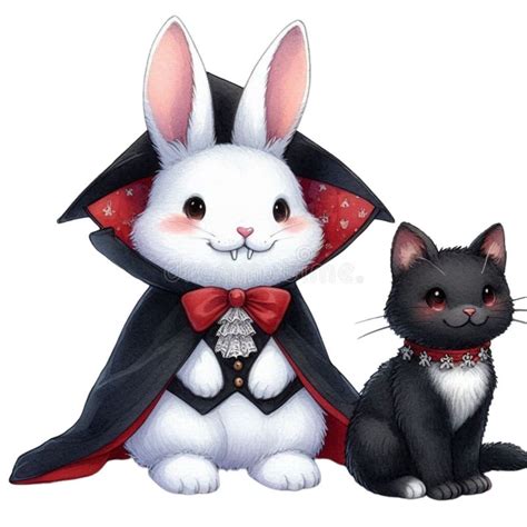 Cute Rabbit Wearing A Vampire Costume Clipart Watercolor Stock Vector Illustration Of Scary