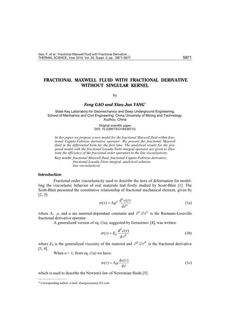 Pdf Fractional Maxwell Fluid With Fractional Derivative Without