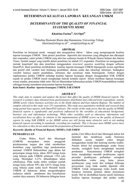 Pdf Determinants Of The Quality Of Financial Statements Msme
