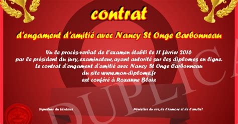 Contrat D Engament D Amitie Avec Nancy St Onge Carbonneau