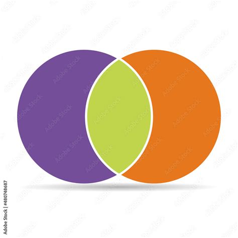 Venn Diagram Maths Vector With Shadow Negative Space Color Modern Icon Isolated On White