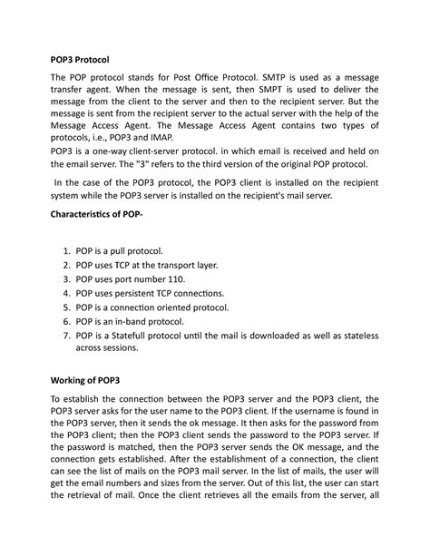 pop3 explain what is pop3 protocol it s characteristics features