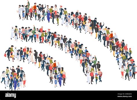 Wifi Crowd Symbol Concept Illustrations Group Of People Standing In Wifi Shapes Internet