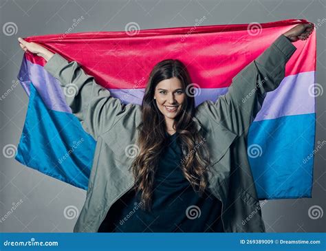 Bisexual Flag Pride And Happy Woman Lgbtq And Freedom To Love