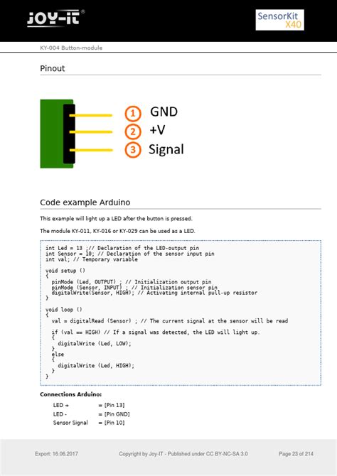 KY 004 Datasheet Button Module Equivalent Joy IT
