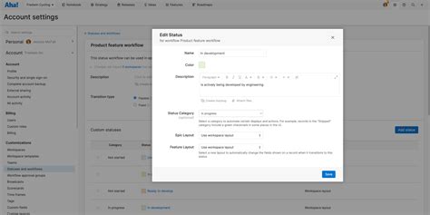 aha roadmaps statuses and workflows