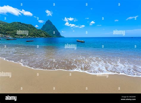 Paradise Beach At Soufriere Bay With View To Piton At Small Town