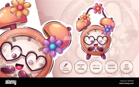 Clock In Flower Cute Sticker Stock Vector Image And Art Alamy