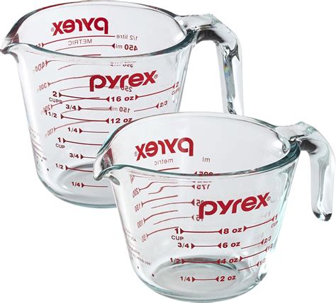 Pyrex Prepware 2 Piece Glass Measuring Set 1 And 2 Cup 2 Pack Clear Home And Kitchen