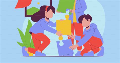 한 무리의 사람들이 퍼즐 조각을 맞추는 모습 벡터 Unsplash의 사무실 이미지