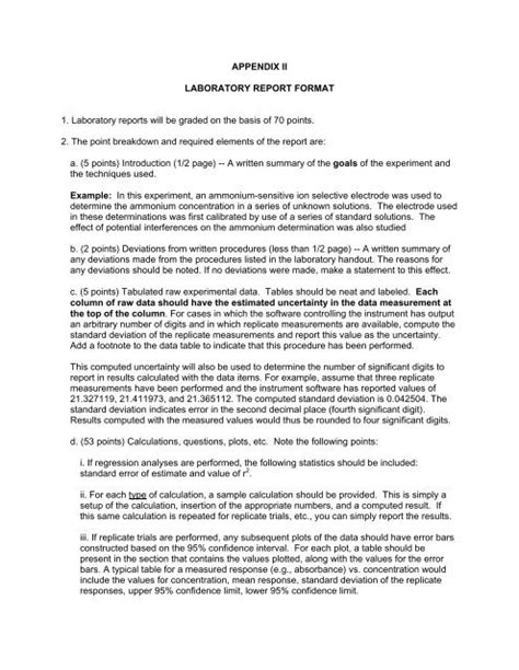 Appendix Ii Laboratory Report Format 1 Laboratory