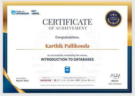 Karthik Pallikonda On Linkedin Ccbp Nxtwave Coding Sql Achivement