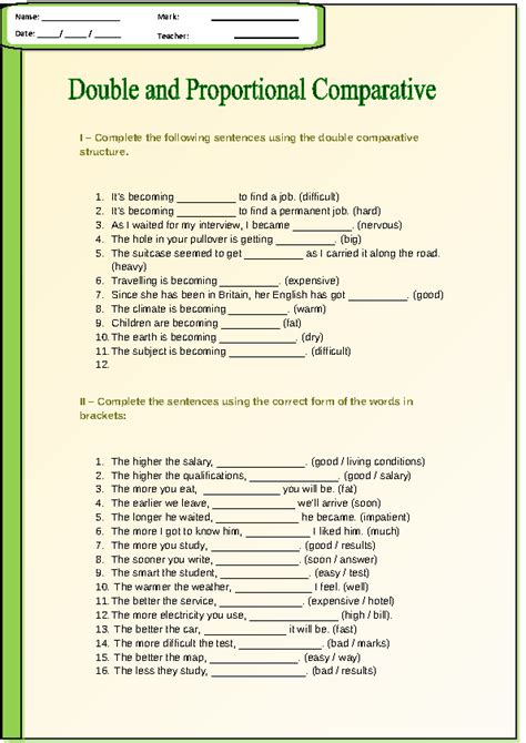Double And Proportional Comparative Worksheet