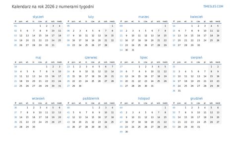 Kalendarz Na 2026 Rok Z Tygodniami Wydrukuj I Pobierz Kalendarz