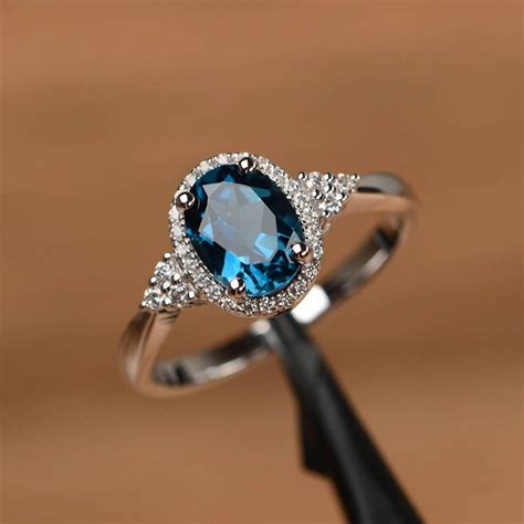 London Blue Topaz Wedding Ring Oval Halo Engagement Rings Solid