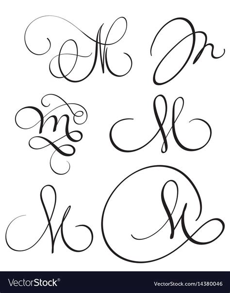 Set Of Art Calligraphy Letter M With Flourish Of Vintage Decorative