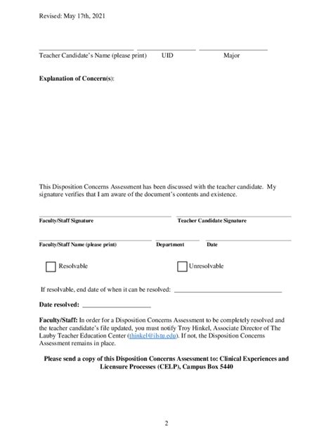 Fillable Online Disposition Concerns Assessment Illinois State University Fax Email Print