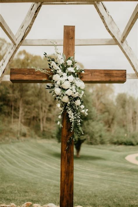 Rustic Wooden Cross With Floral Centerpiece Diy Wedding Centerpiece