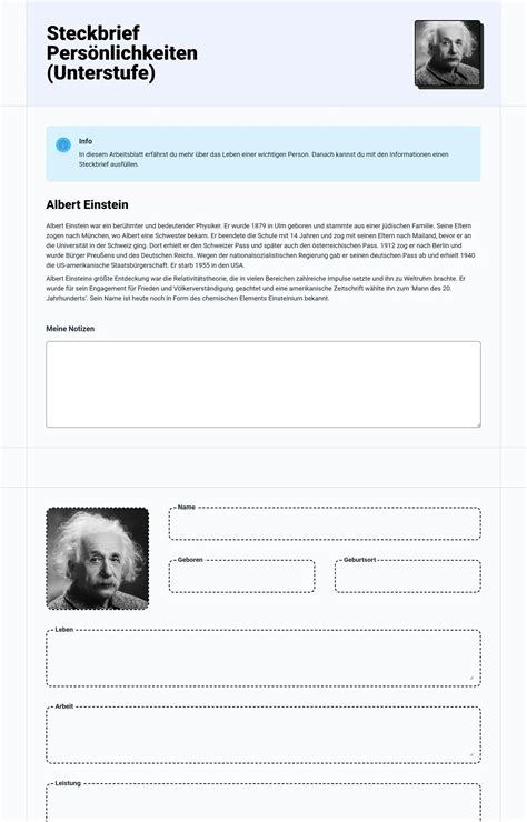 Steckbrief Persönlichkeiten Unterstufe