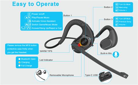 Idigmall Bluetooth 5 3 Headset W Magnetic Detachable Microphone Light