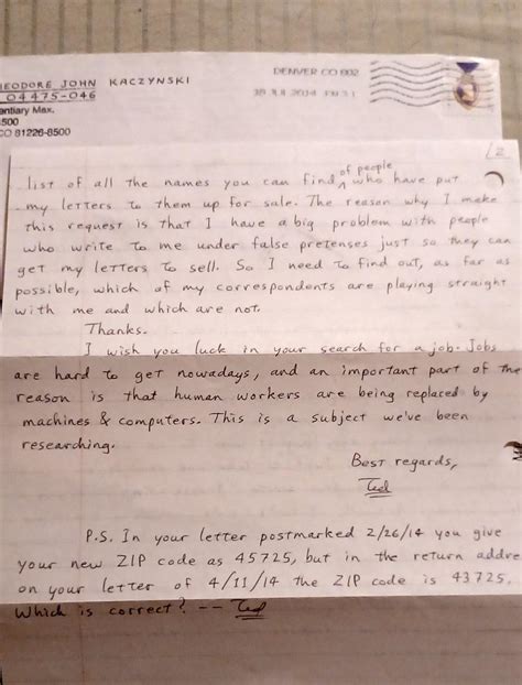 Ted Kaczynskis Correspondence With Brian Swartz The Ted K Archive