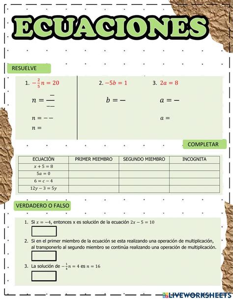 Ecuaciones Exercise For Octavo Live Worksheets