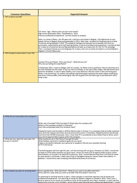 Assessment Questions Interview Preparation Pdf Perfect Grammar