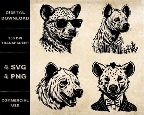 Hyena Svg Bundle Png Hyena Clipart Hand Drawn Hyenas Vector