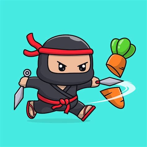 Premium Vector Cute Ninja Slash Carrot With Kunai Knife Cartoon Vector Icon Illustration