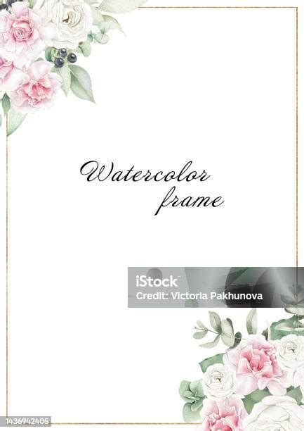 인쇄 디자인을 위한 수채화 꽃과 금색 프레임 장식 템플릿입니다 아름 다운 초대장 인사말 카드 그림 웨딩 디자인 꽃 식물에 대한 스톡 벡터 아트 및 기타 이미지 Istock