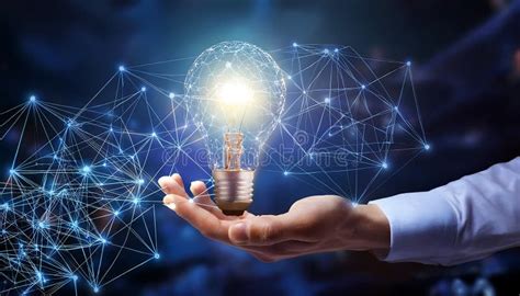 Hand Holds A Glowing Light Bulb With Interconnected Nodes And Lines Symbolizing Ideas And