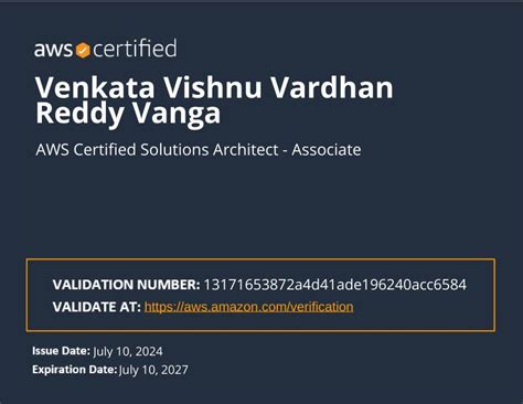 Vishnu Vardhan Reddy Vanga On Linkedin Awscertified Aws Cloudcomputing Solutionarchitect