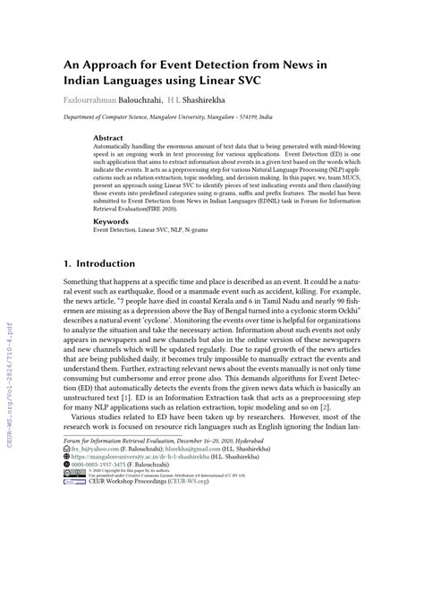 PDF An Approach For Event Detection From News In Indian Languages Using Linear SVC