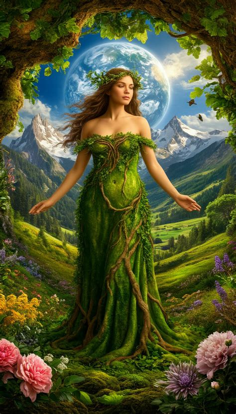 An Image Of Gaia Mother Goddess Of Earth Surrounded By The Beauty