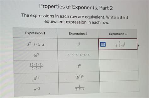 solved properties of exponents part 2 the expressions in each row are