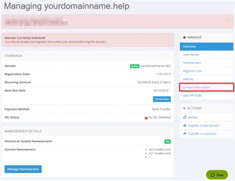 Conetix Control Panel Updating Domain Contact Details • Conetix