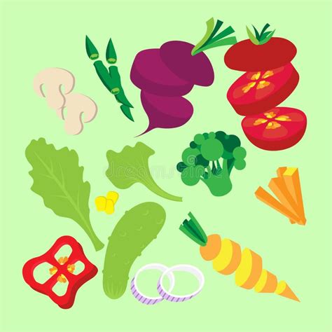 Vegetable Set Vector Illustration Cut Sliced And Chopped Various