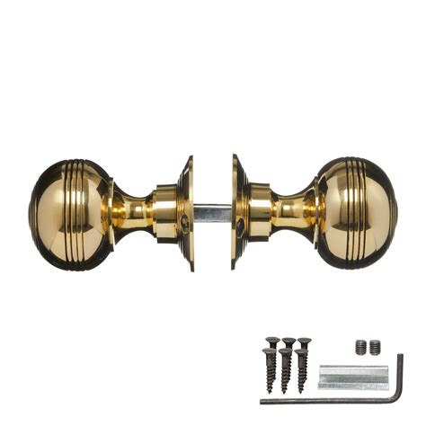 Georgian Door Knobs Brass Reeded Large Pair