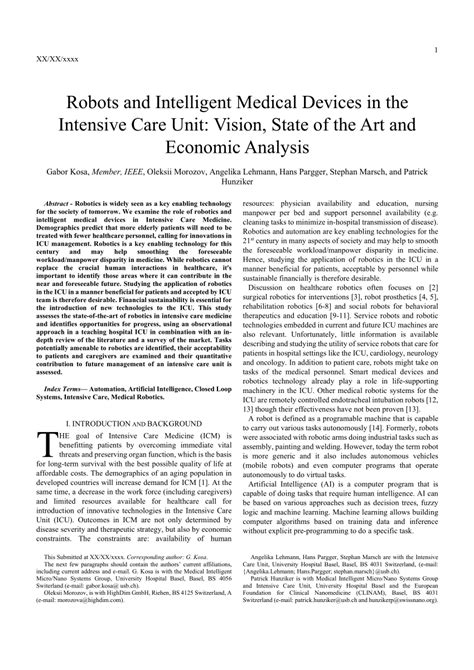 (PDF) Robots and Intelligent Medical Devices in the Intensive Care Unit: Vision, State of the ...