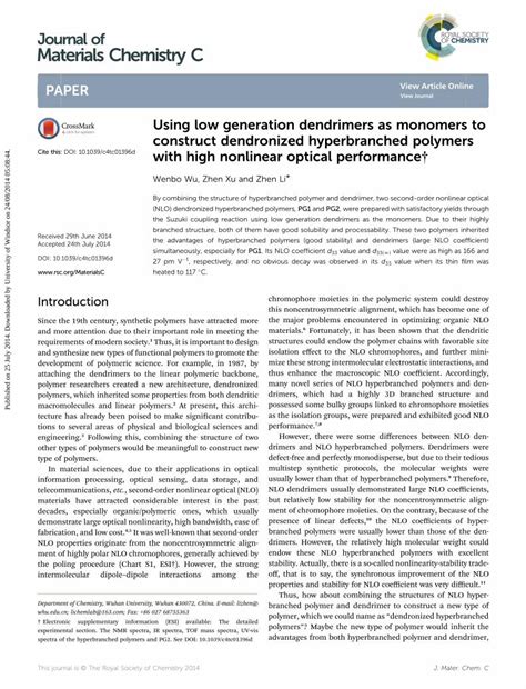 Pdf Using Low Generation Dendrimers As Monomers To Construct