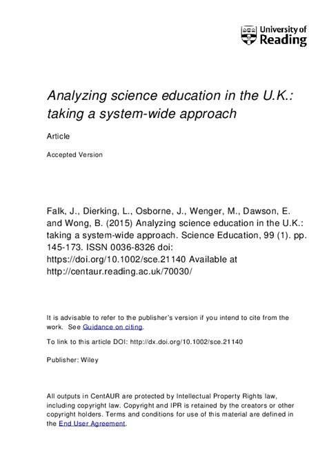 Pdf Analyzing Science Education In The United Kingdom Taking A