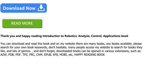 E Book Download Introduction To Robotics Analysis Control Applications Full By