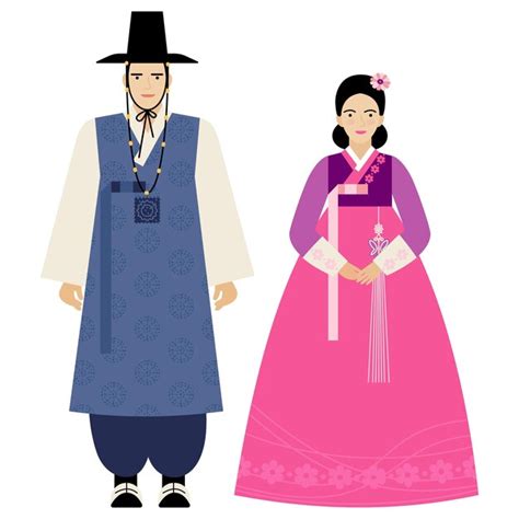 Niña Y Joven En Coreano Folk Disfraz Vector Premium
