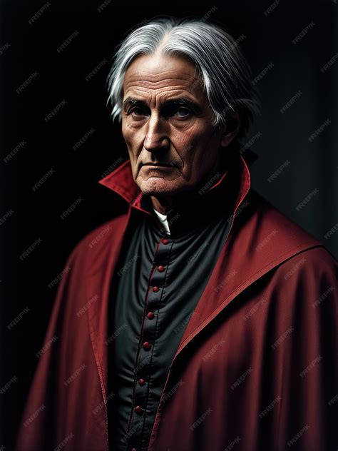 Premium Ai Image An Old Grayhaired Man In A Red Cassock On A Dark