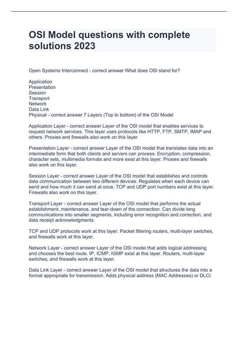 Osi Model Questions With Complete Solutions 2023 Osi Stuvia Us