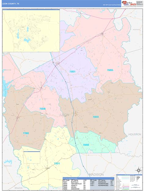 Leon County Tx Wall Map Color Cast Style By Marketmaps Mapsales