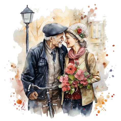 Old Couple Clipart Aged Lover Couple Watercolor Clipart Old Bride Groom